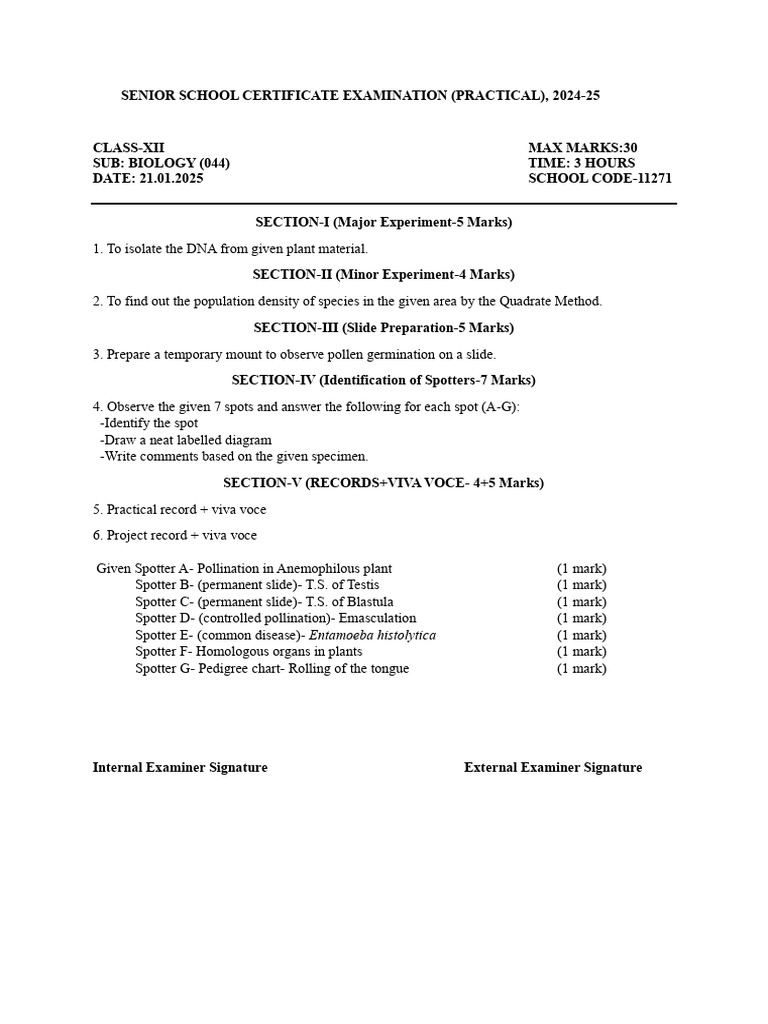 2025 Biology Practical Exam Outline | PDF