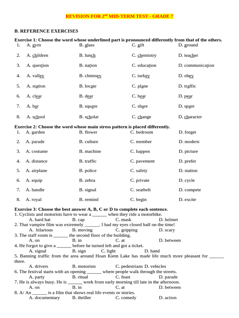 De Cuong On Giua HK2 Tieng Anh 7 Nam 22 23 | PDF | Traffic | Traffic Congestion