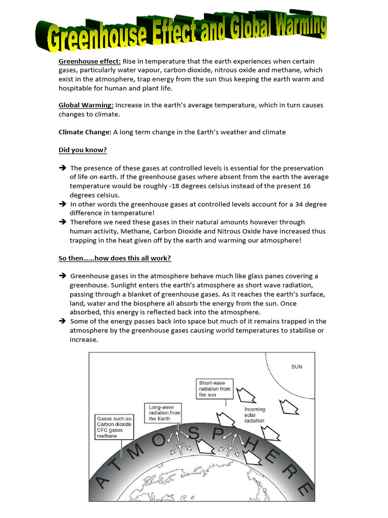 Grade 10 Greenhouse Effect and Global Warming Notes | PDF | Greenhouse ...