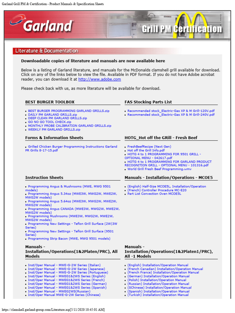 Garland Grill Manuals & Certifications | PDF | Hamburgers | Grilling