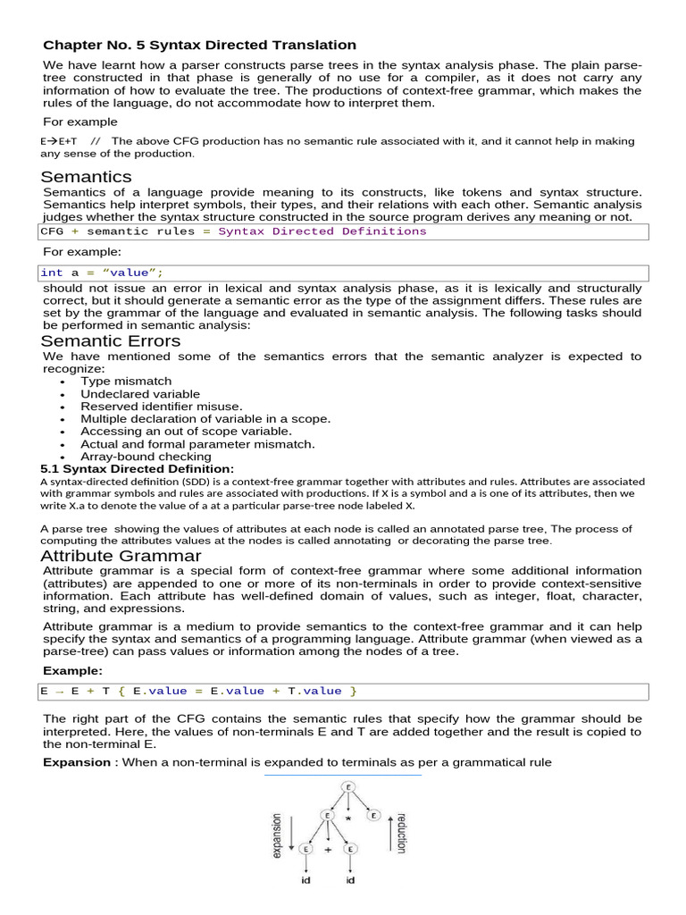 Chapter 5 Semantic Analysis-SDT | PDF | Parsing | Computer Programming