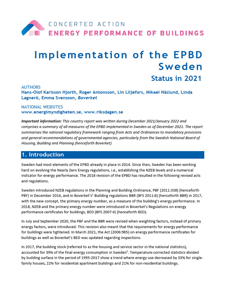 Implementation of The EPBD in Sweden | PDF | Water Heating ...