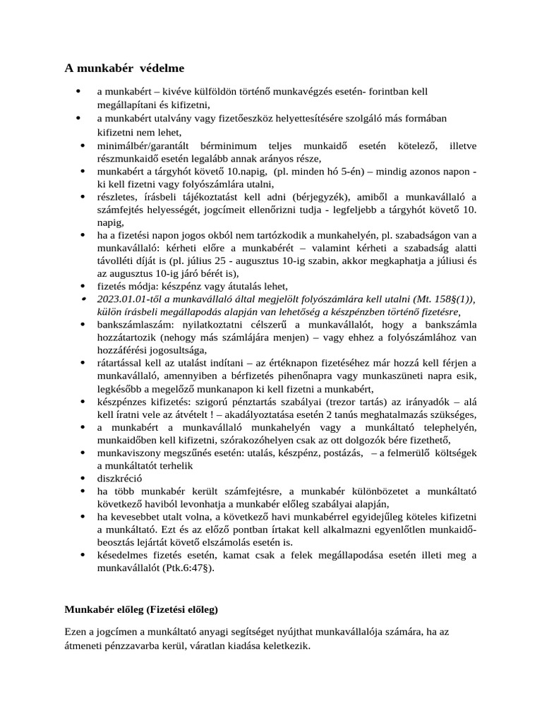 Munkabér Védelme, Letiltás, Kilépő Iratok | PDF