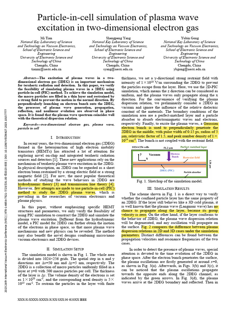 Particle-In-cell Simulation of Plasma Wave | PDF | Waves | Electron