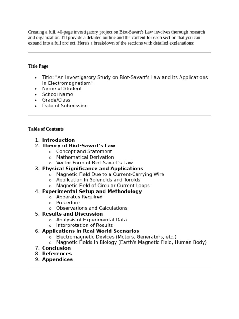 Biot-Savart's Law: Investigatory Project | PDF | Magnetic Field ...