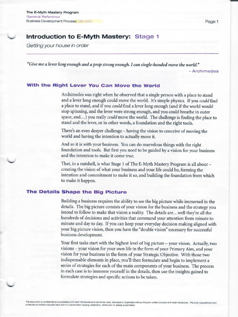 E-Myth Mastery Documents | PDF