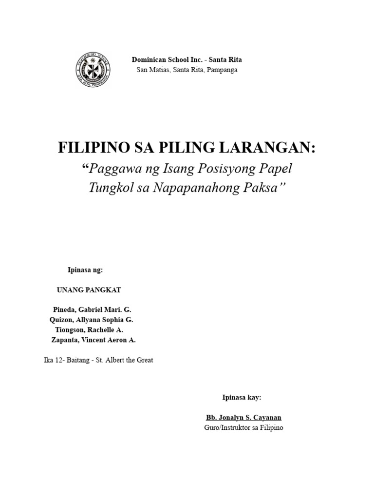 Posisyong Papel - Unang Pangkat | PDF