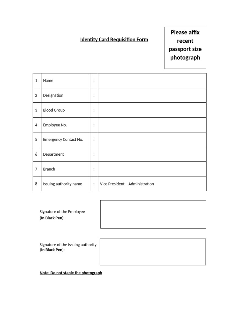 A629ce69595ffa 1654449813 Identity Card Requisition Form | PDF