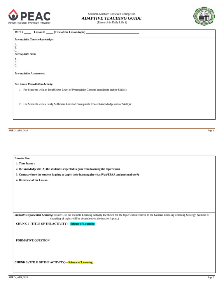 Adaptive Teaching Guide Template | PDF | Learning | Teachers