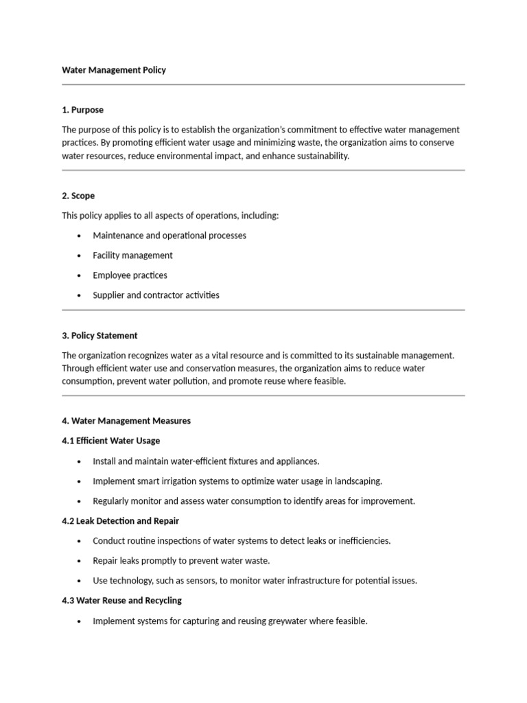 Sustainable Water Management Policy | PDF | Water Conservation | Water ...