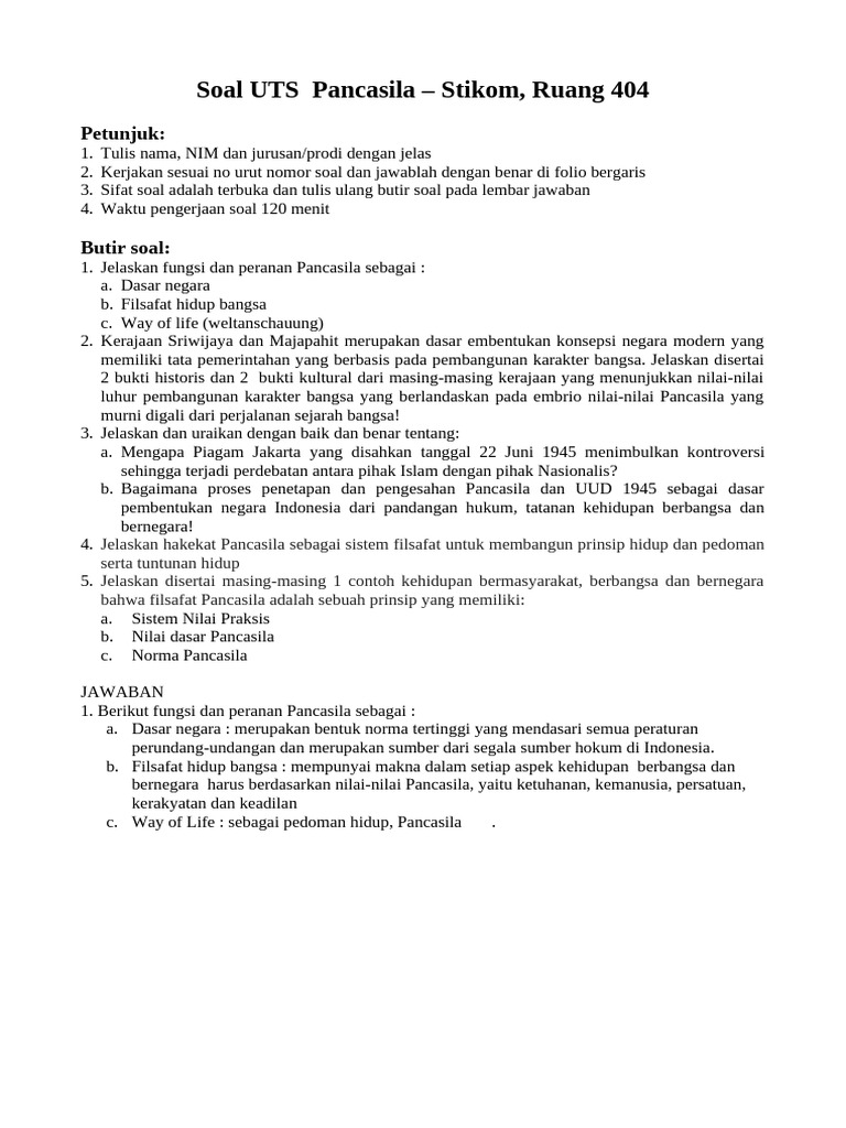 UTS Pancasila | PDF