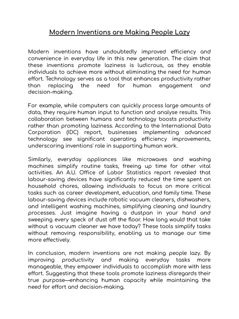 Modern Inventions Are Making People Lazy | PDF