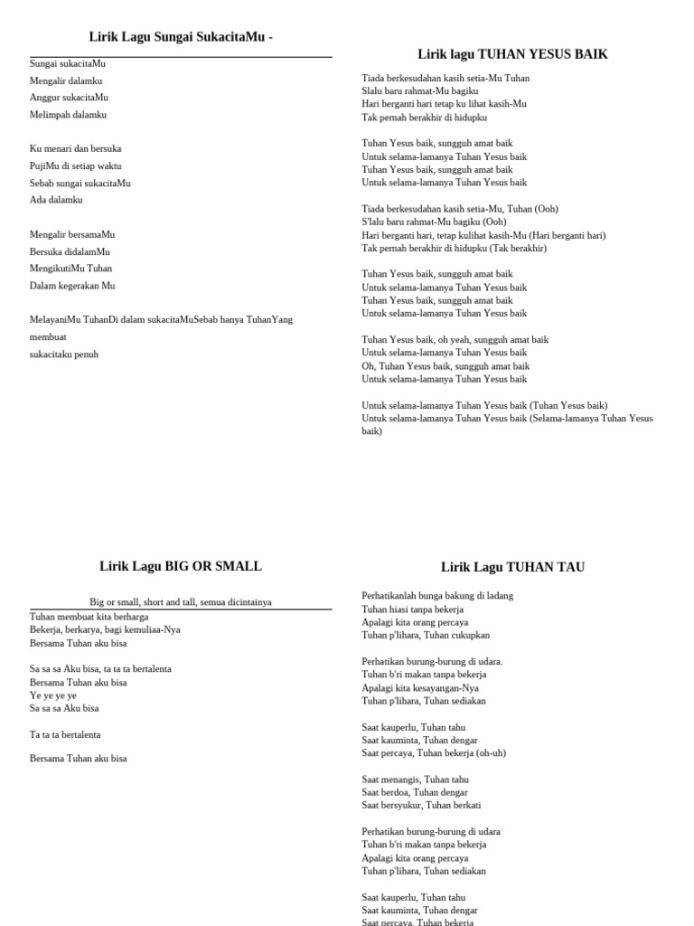Lirik Lagu Sungai SukacitaMu | PDF