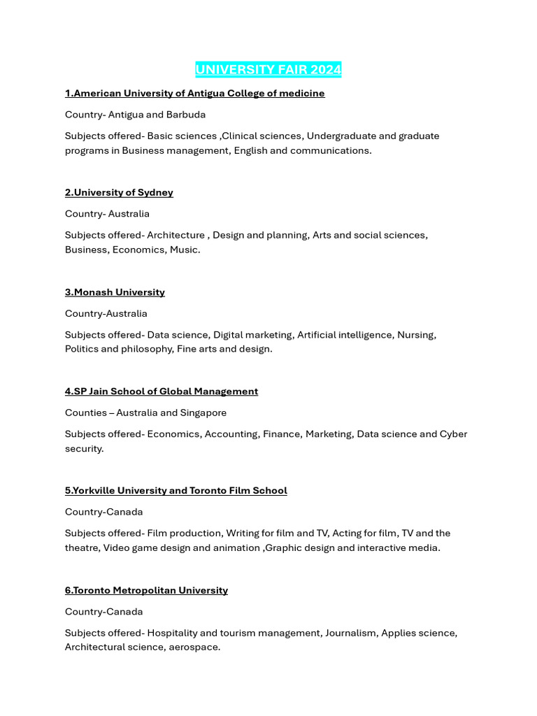 University Fair 2024: Global Programs Guide | PDF | Engineering | Science