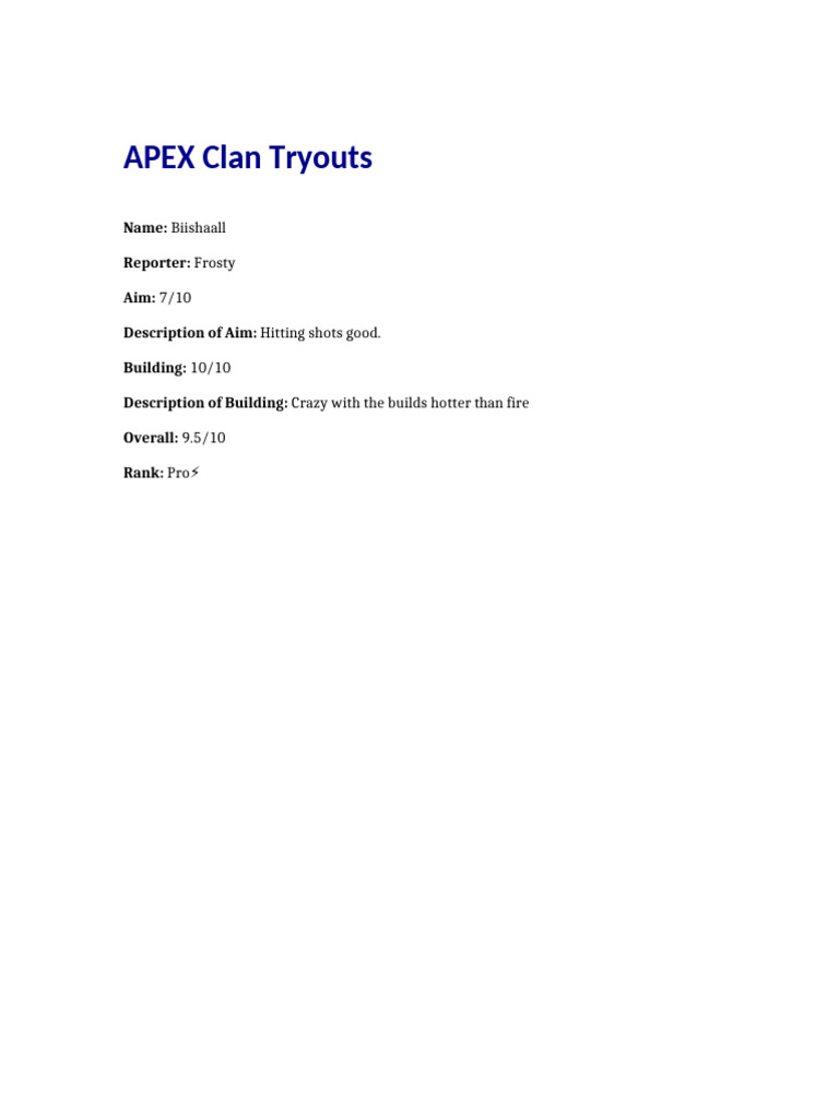 APEX Clan Tryouts Report (1) | PDF