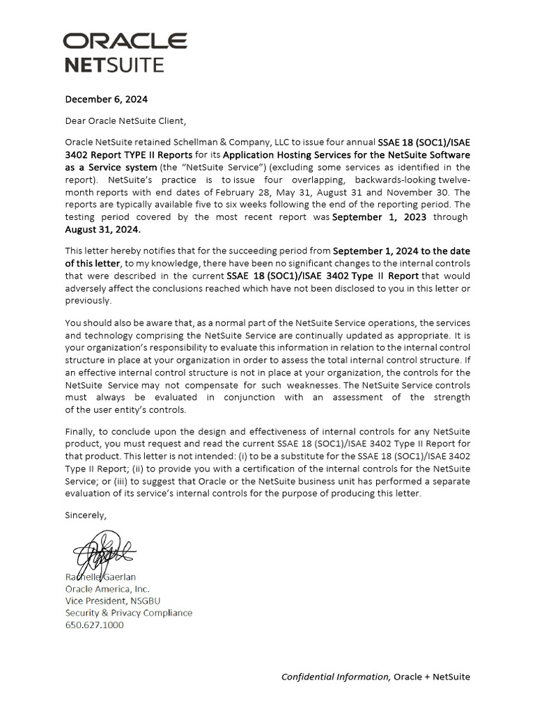 SOC 1 Bridge Letter for NetSuite Clients | PDF
