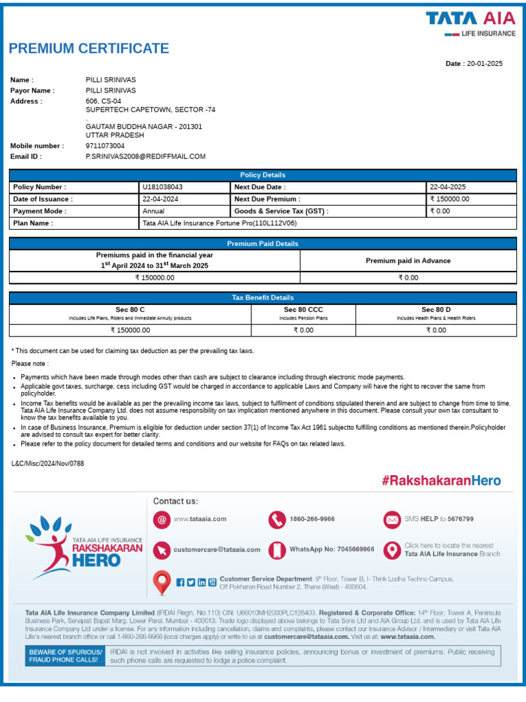 TATA AIA | PDF | Insurance | Life Insurance