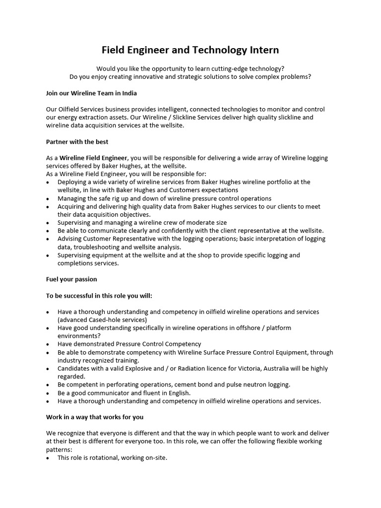 Job Description - Field Engineer and Technology Intern | PDF