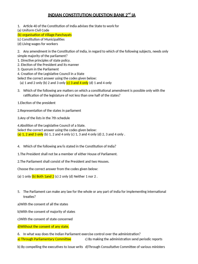 Question Bank 2 | PDF | Government Of India | Legal Documents