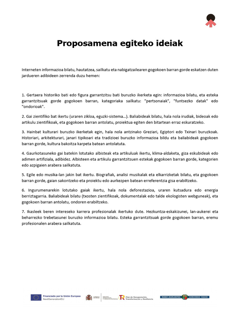 ADIBIDEAK. Proposamena Egiteko Ideiak | PDF