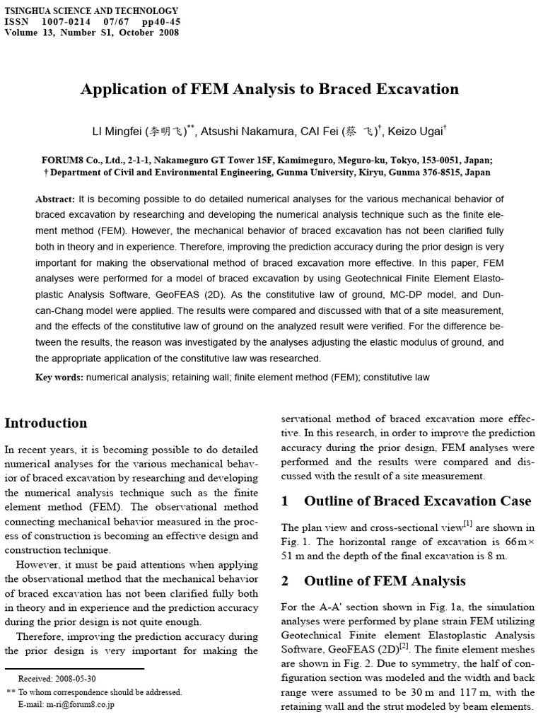 Application of FEM Analysis To Braced Excavation | PDF | Elasticity (Physics) | Finite Element ...