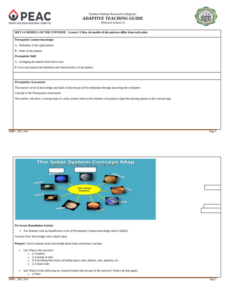 Adaptive Teaching Guide Physical Science 2.2 | PDF | Universe | Big Bang