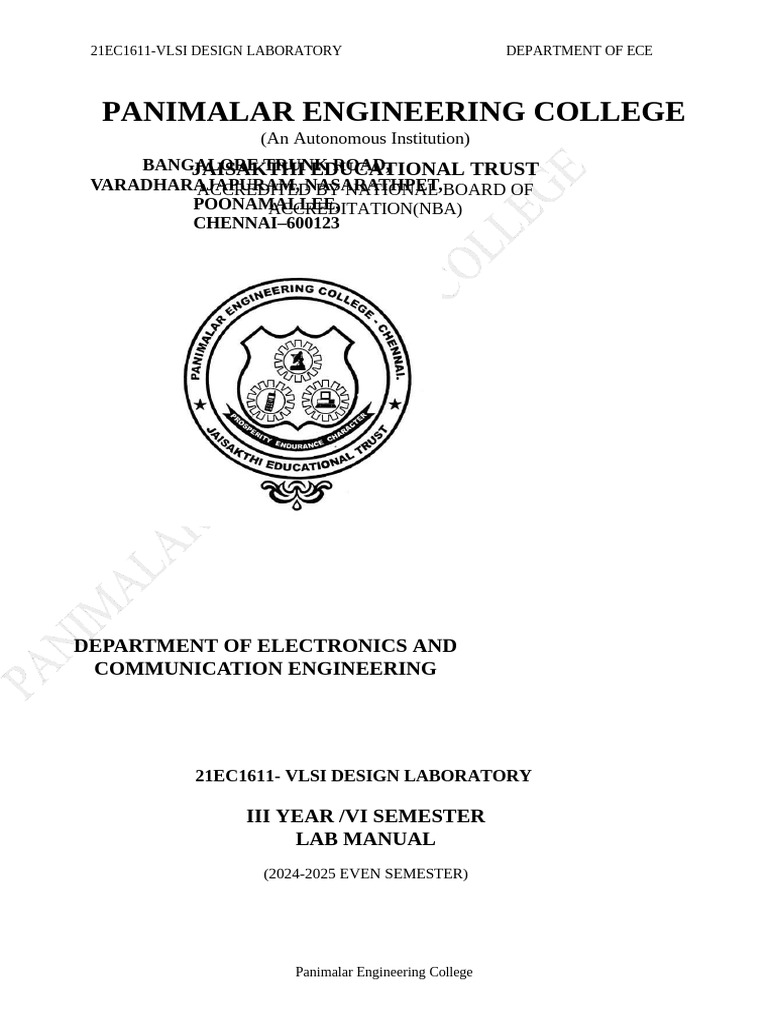 Vlsi Design Lab Manual 2024 2025 Pdf Field Programmable Gate Array Hardware Description