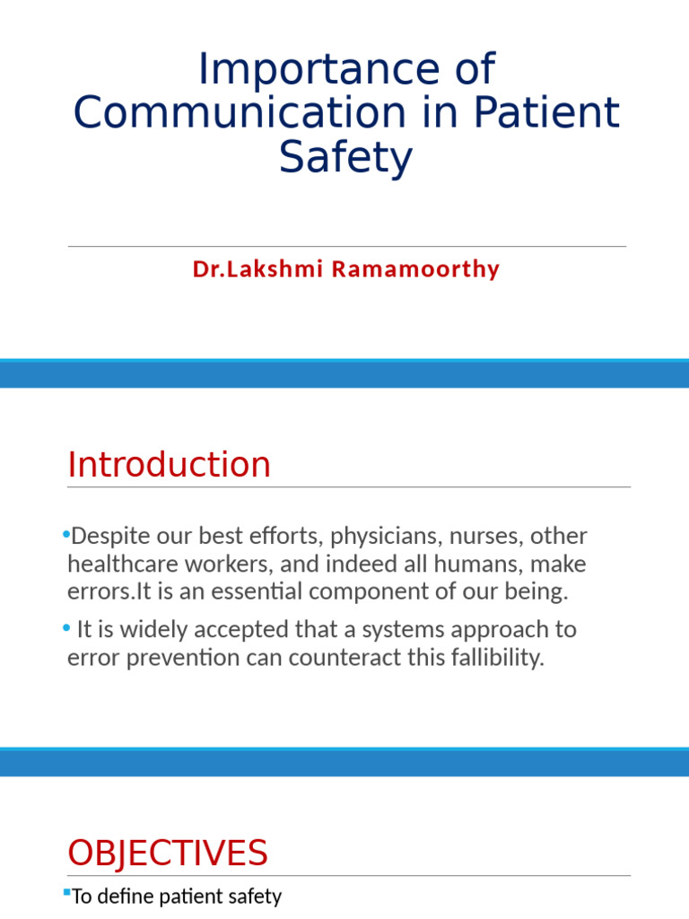 DR Lakshmi - Importance of Communication in Patient Safety | PDF ...