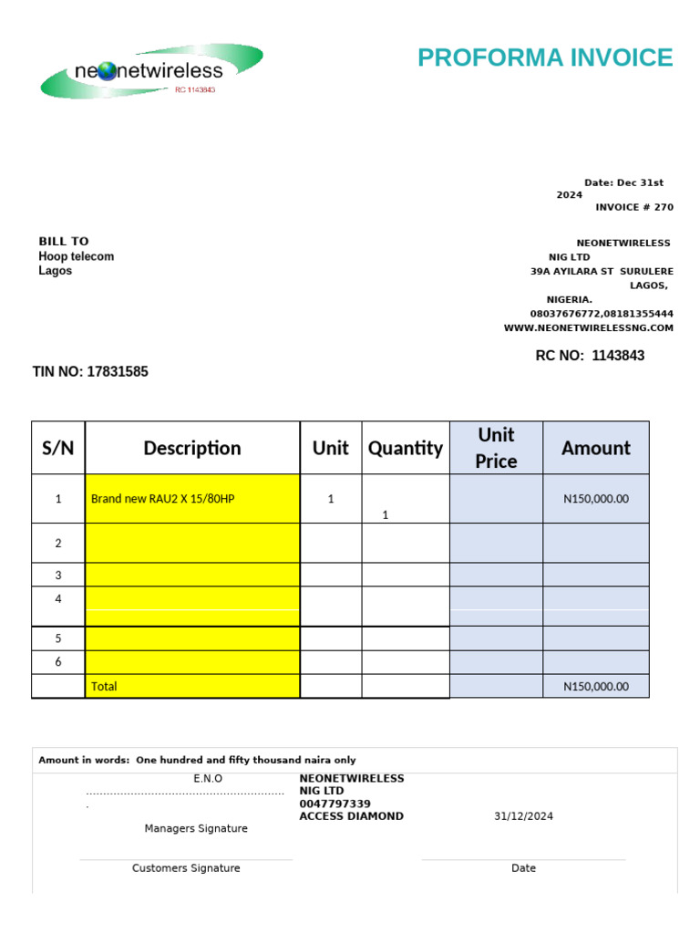 15ghz Invoice Hoop | PDF