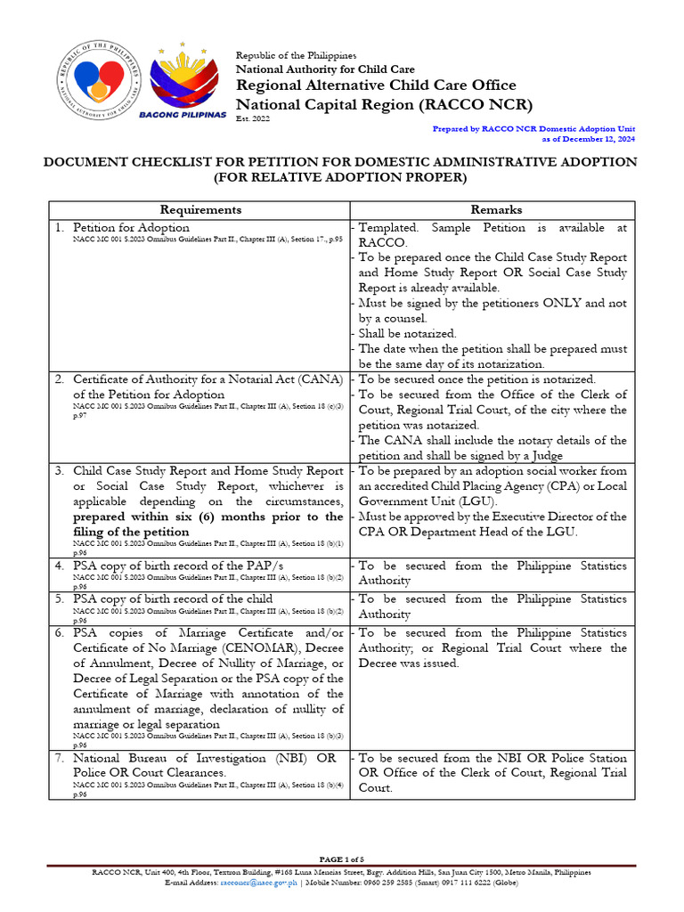 Domestic Adoption Checklist Philippines | PDF | Notary Public | Justice