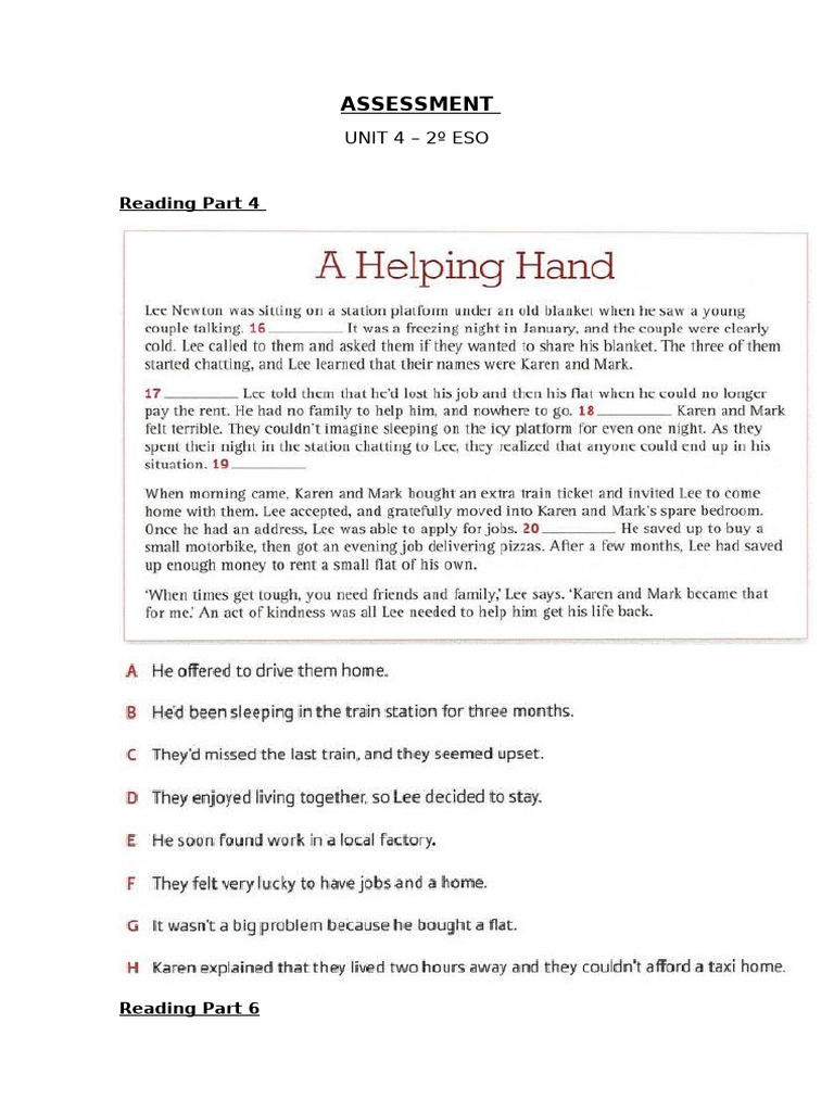 ASSESSMENT U4 - 2ºeso | PDF