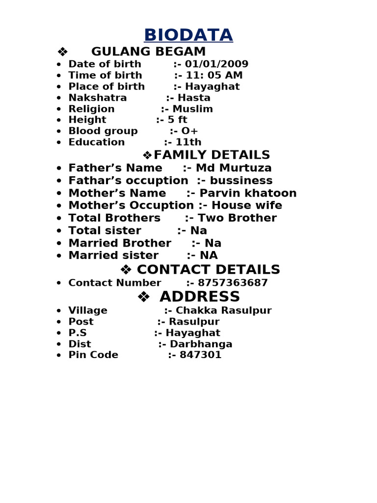 Guln Aj Biodata | PDF