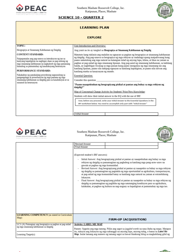 Science 10 Learning Plan | PDF