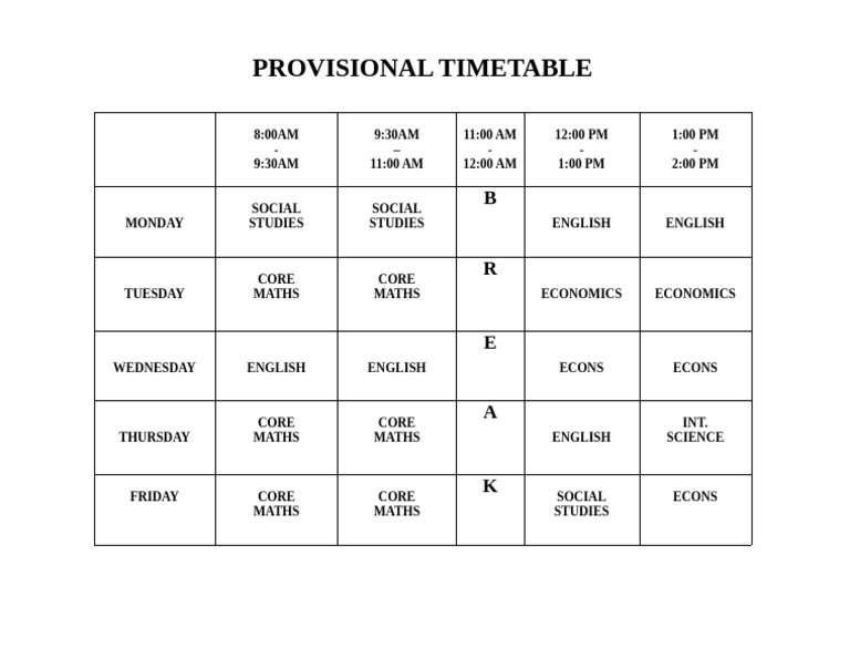 Weekly Class Schedule Overview | PDF