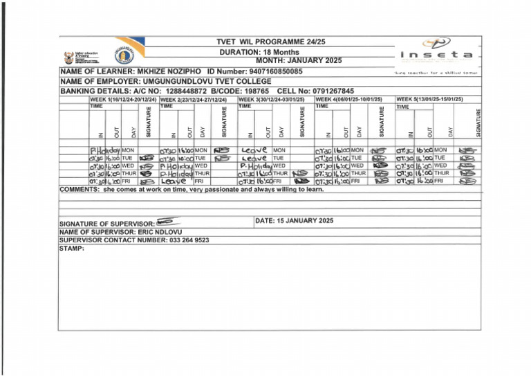January Time Sheet | PDF