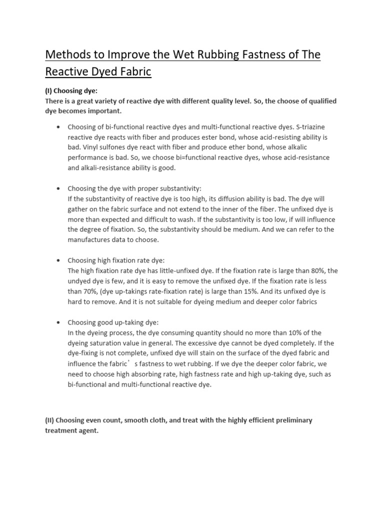 The 8 Method To Improve Wet Rubbing Fastness | PDF | Dyeing | Dye