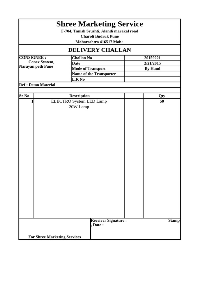 Delievery Challan Conex 01 | PDF