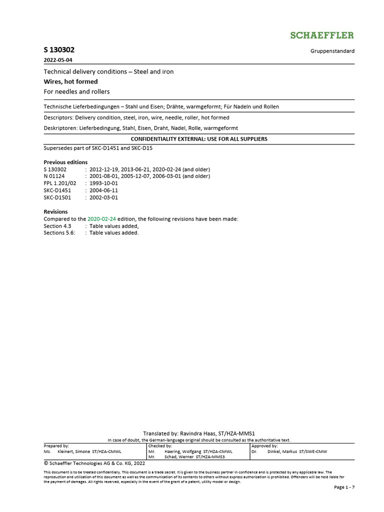 S130302 - Wires - Hot Formed - For Needles and Rollers - 220504 | PDF | Engineering Tolerance ...