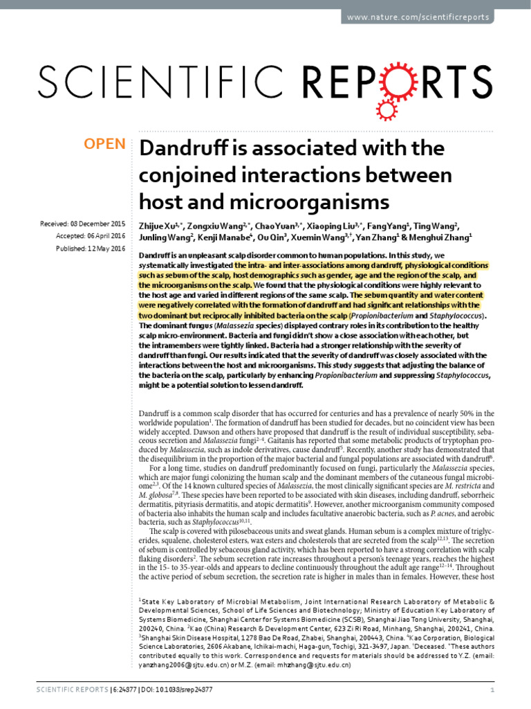 Dandruff Severity and Microbial Interactions | PDF