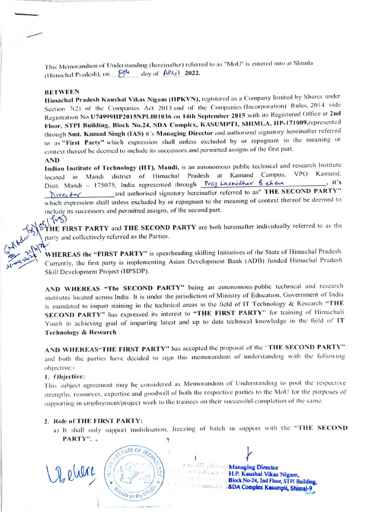 MoU IIT Mandi | PDF
