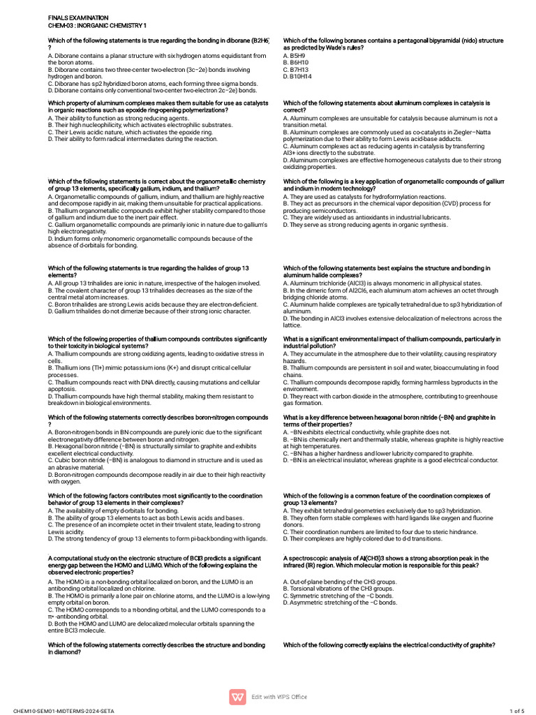 CHEM03-SEM01-FINALS-2024-REVIEWER (1) | PDF | Chemical Bond | Chemical Compounds