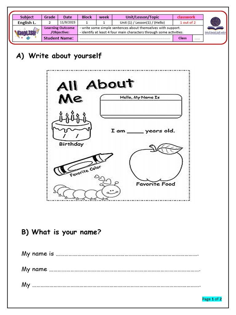 Block 1 Week 1, Day 2 (Worksheet) | PDF