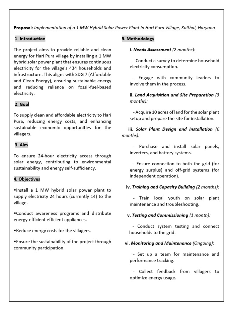 1 MW Solar Power Plant Proposal in Haryana | PDF | Solar Power | Power ...