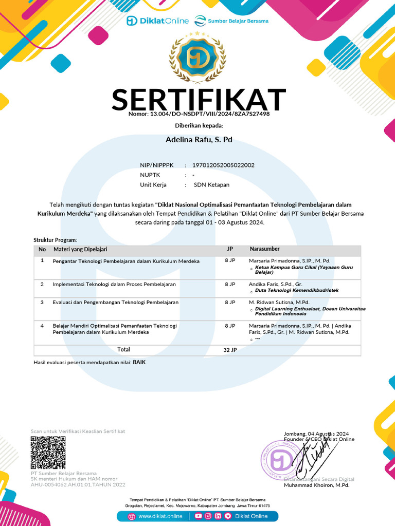 Sertifikat 1 ADELINA 32 JP PDF | PDF