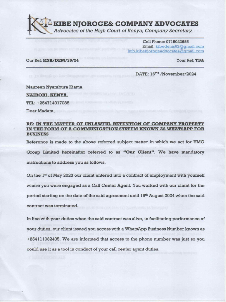 Kamunu Executed Demand Letter | PDF