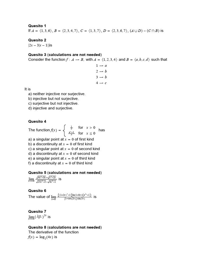 Calculus 1 Practice Questions | PDF | Function (Mathematics ...