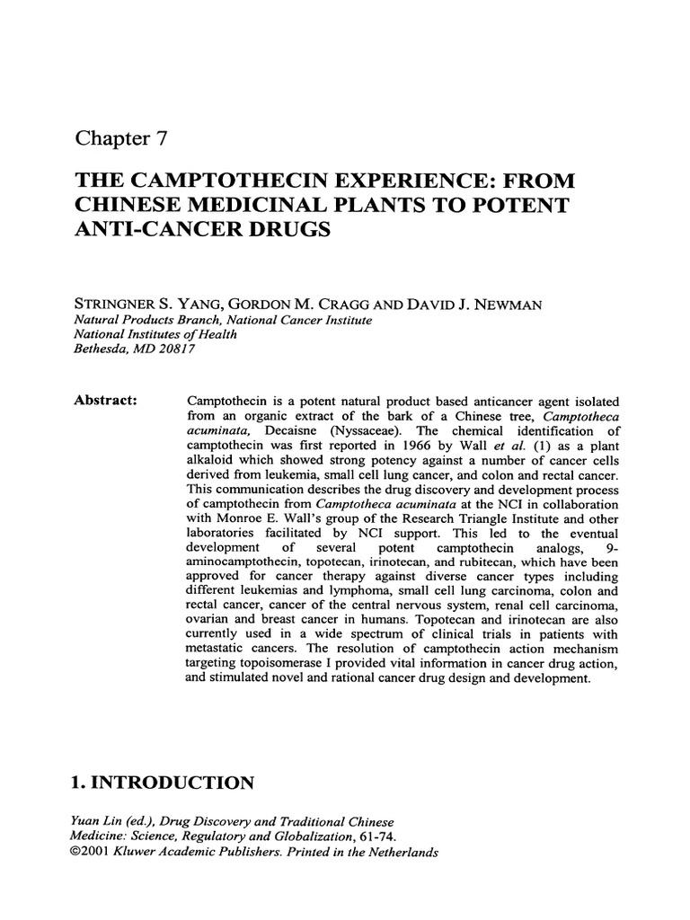 Camptothecin: From Plant to Cancer Drug | PDF | Cancer | Chemotherapy