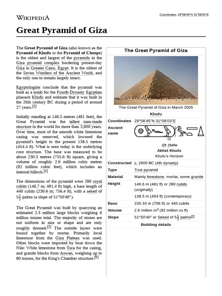Great Pyramid of Giza | PDF | Egyptian Pyramids
