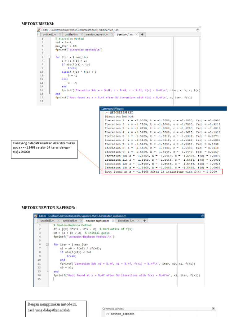 Hasil Metode Biseksi Dan Newton-raphson | PDF