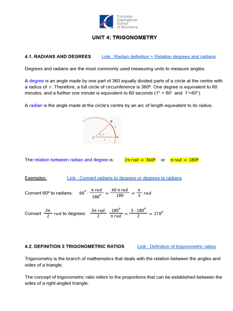 1 - THEORY UNIT 4 Trigonometry | PDF | Trigonometric Functions ...